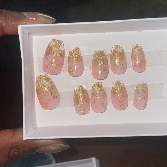 Makeup | Coffin Shaped Press On Nails With Gold Flecks | Poshmark